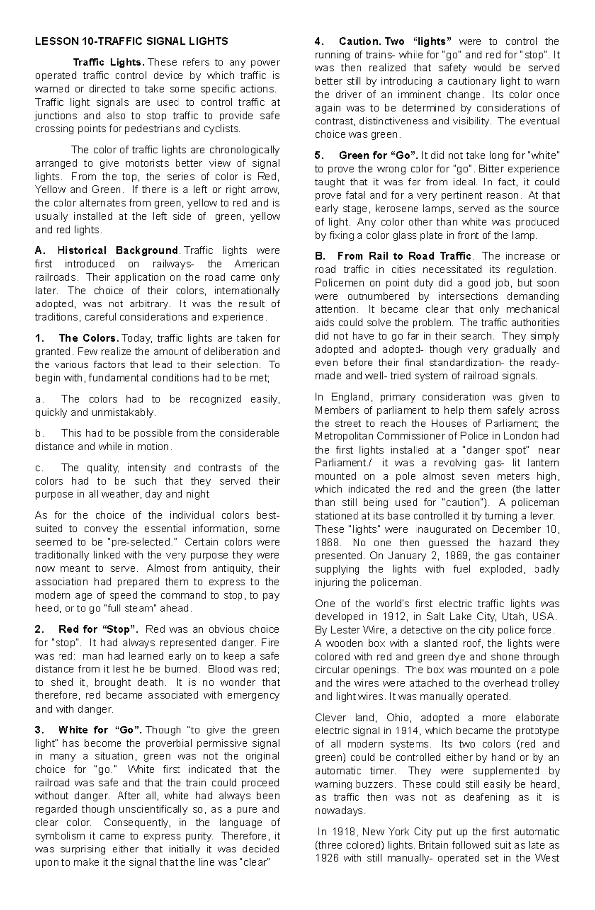 CDI4-10-12: Lesson 10 - Understanding Traffic Signal Lights - Studocu