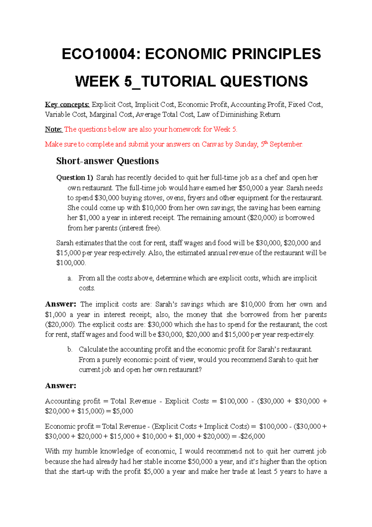 [ECO10004] Week 5 - Tutorial Questions on Economic Principles - Studocu