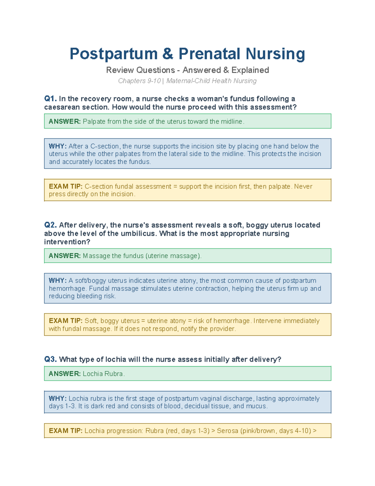 Postpartum Prenatal Nursing Review Q&A: Key Concepts Explained - Studocu