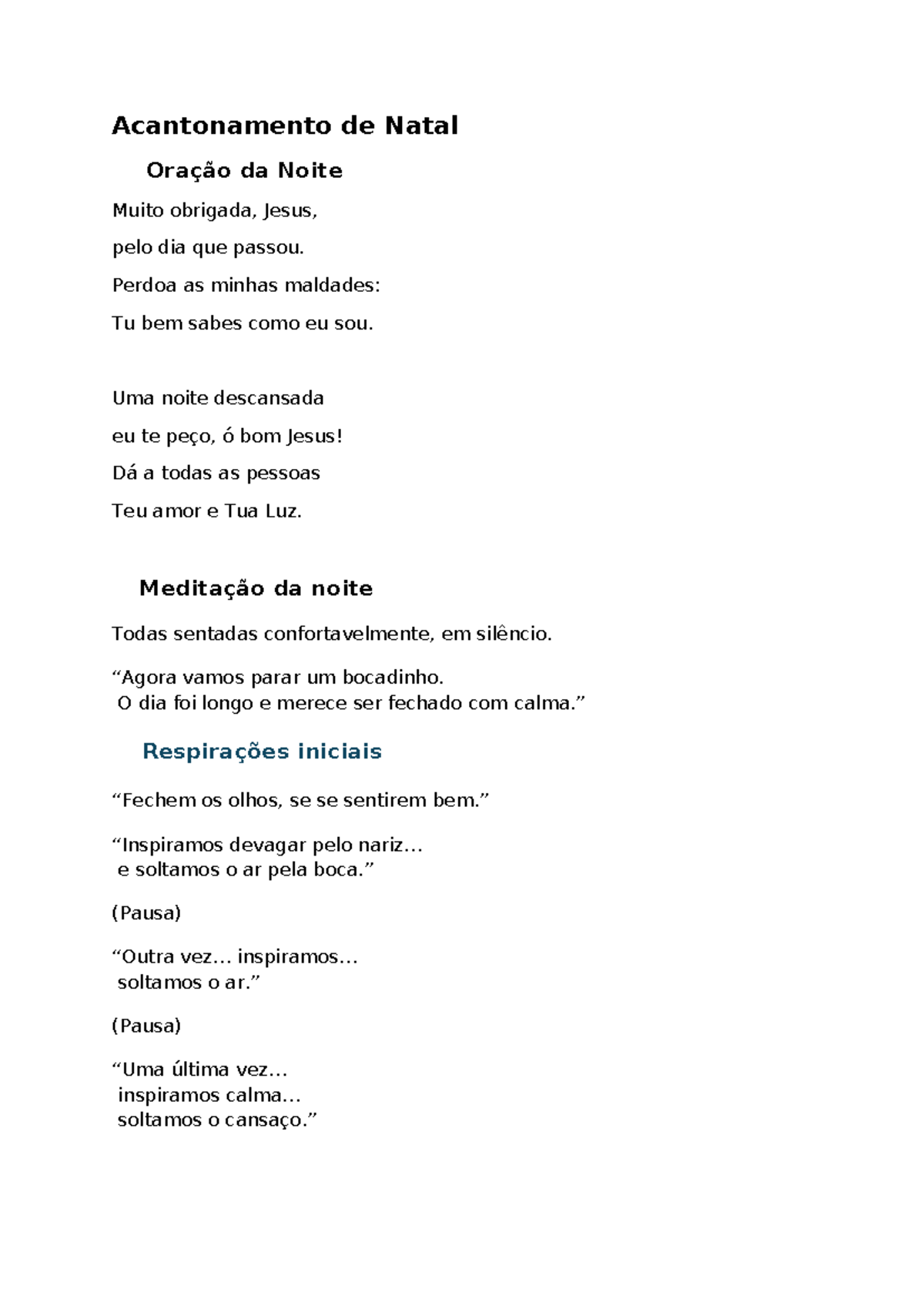 Oração da Noite: Reflexões e Dobramentos do Dia - Studocu