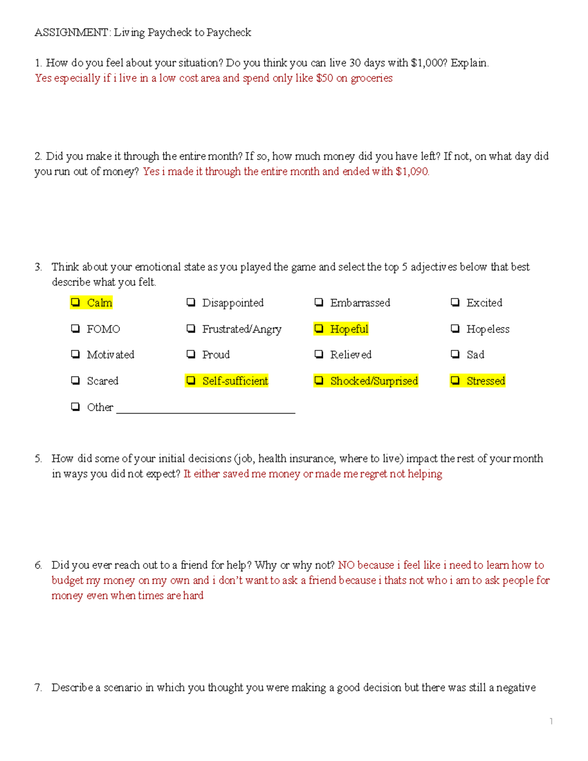 Assignment: Living Paycheck to Paycheck Reflection Analysis - Studocu