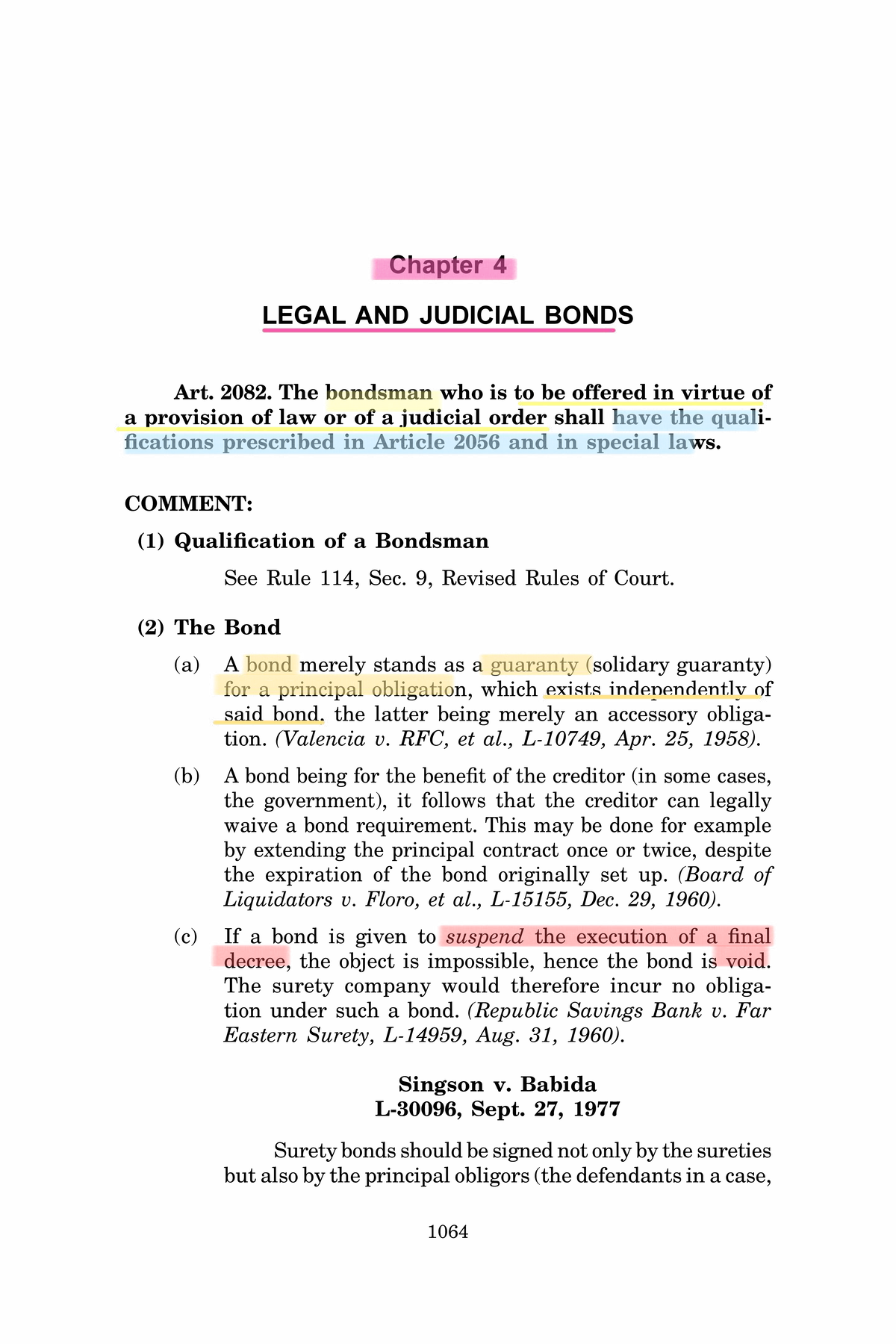 CIVIL CODE OF THE PHILIPPINES Chapter 4: Legal & Judicial Bonds Notes ...