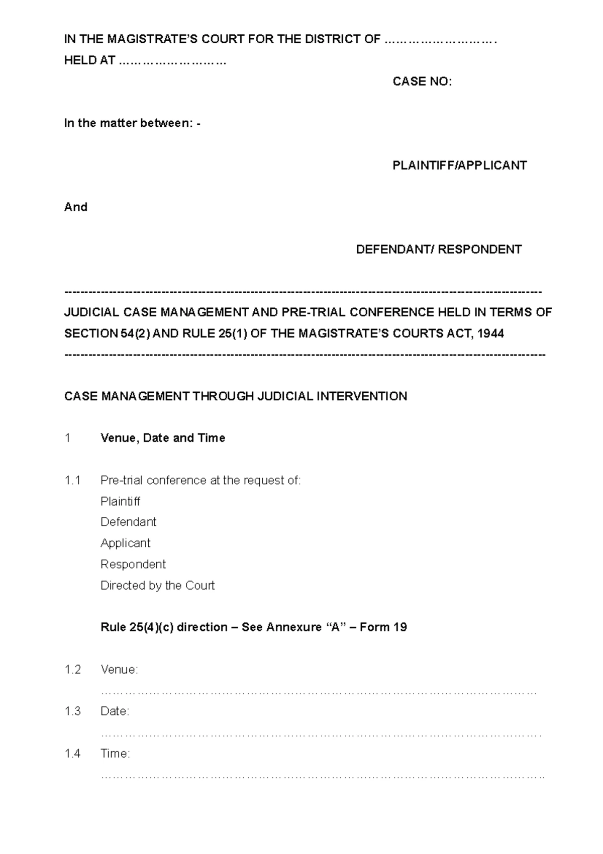 Hearing Date Application Form - Annexure 4 (Gauteng High Court) - Studocu