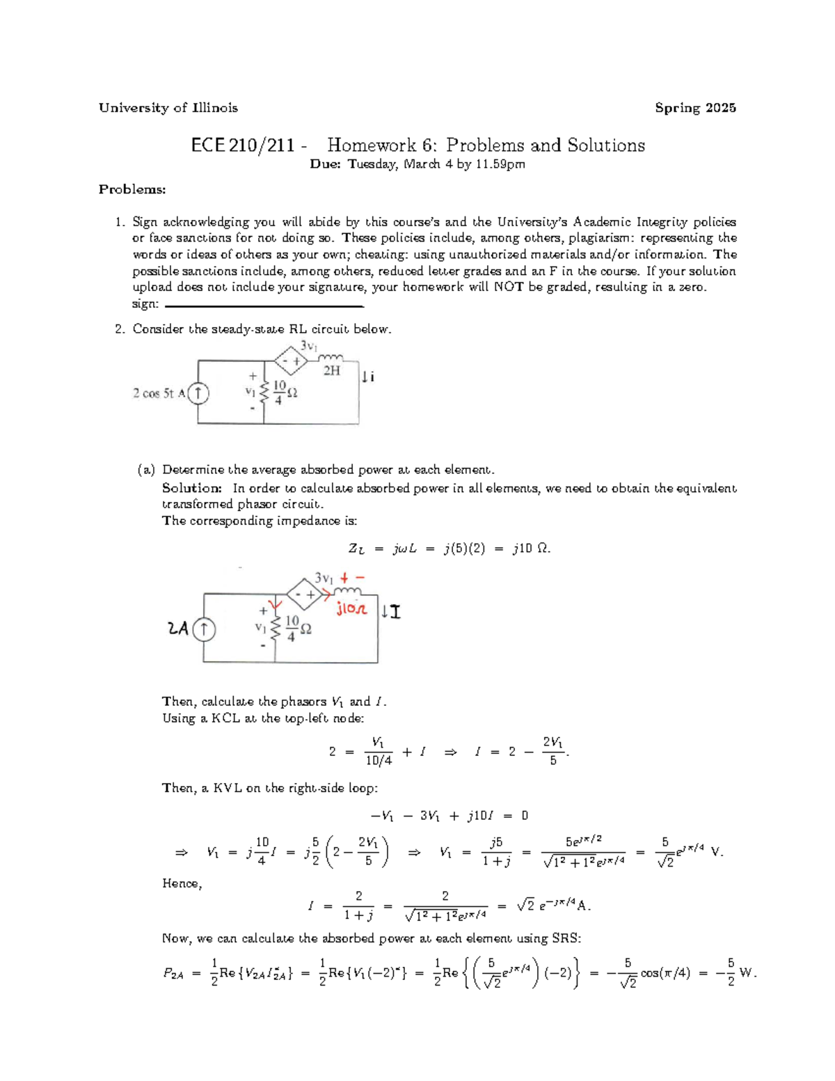 ECE210 Homework 6 Solutions - Spring 2025 Updated Problems and Answers ...