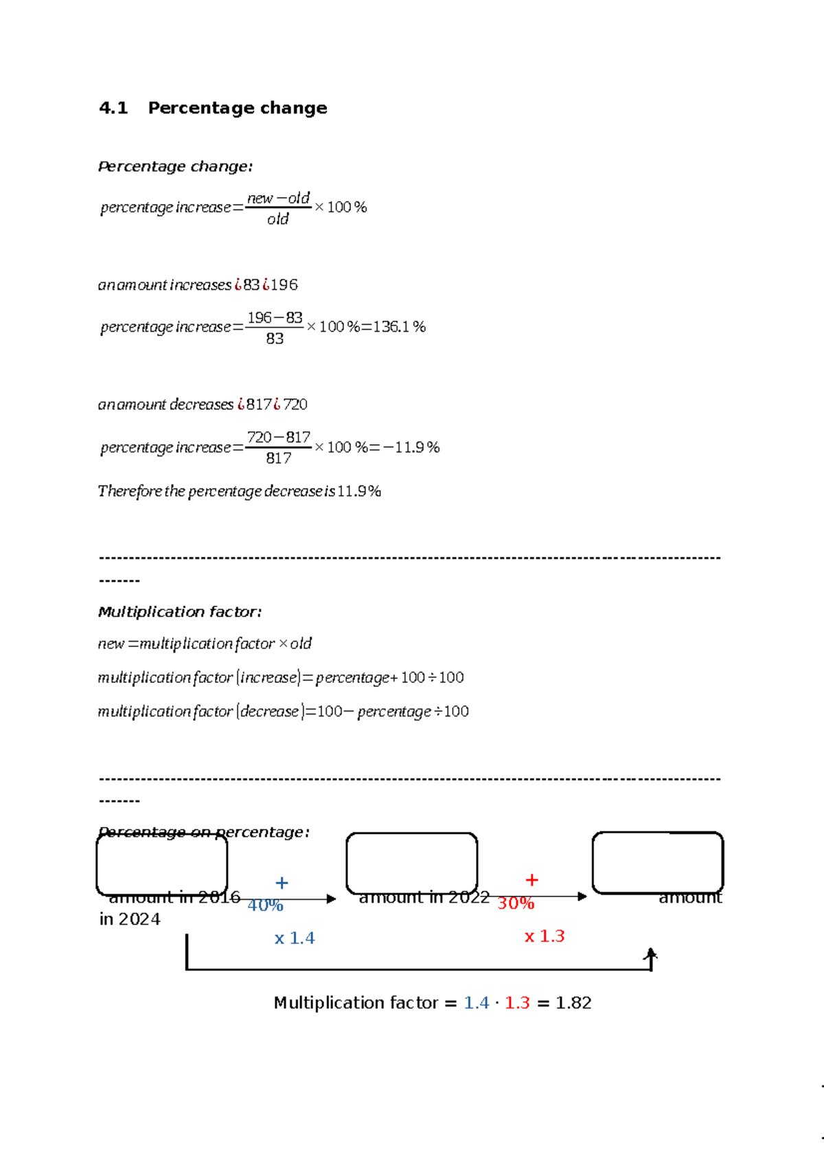 Math Summary Chapter 4: Percentage Change & Statistics Analysis ...