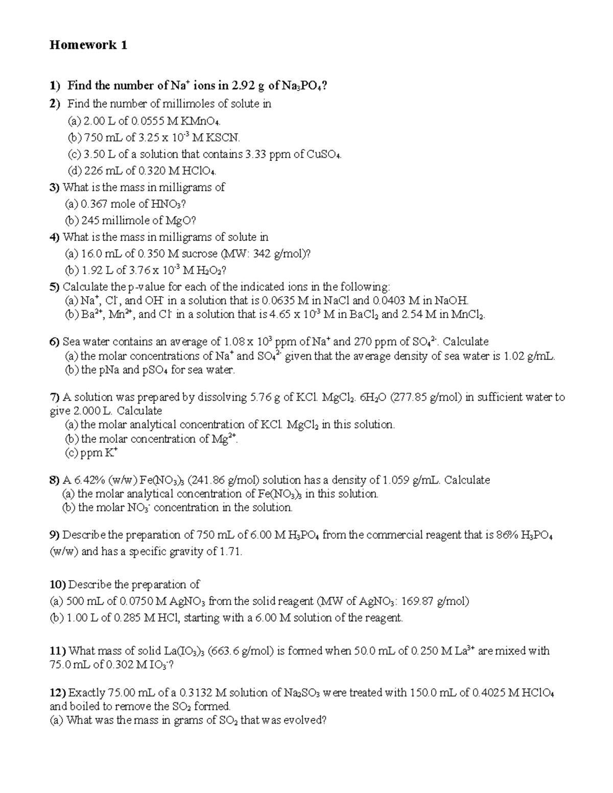 Homework 1: Calculations in Analytical Chemistry (CHEM 101) - Studocu