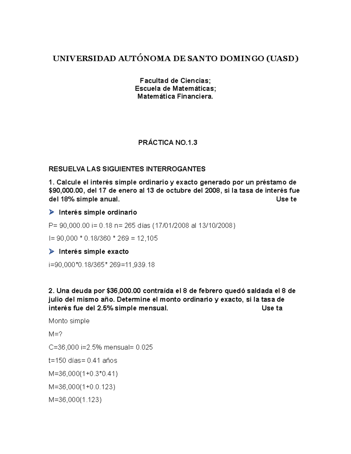 Práctica 1.3: Interés Simple Ordinario y Exacto en Matemática ...