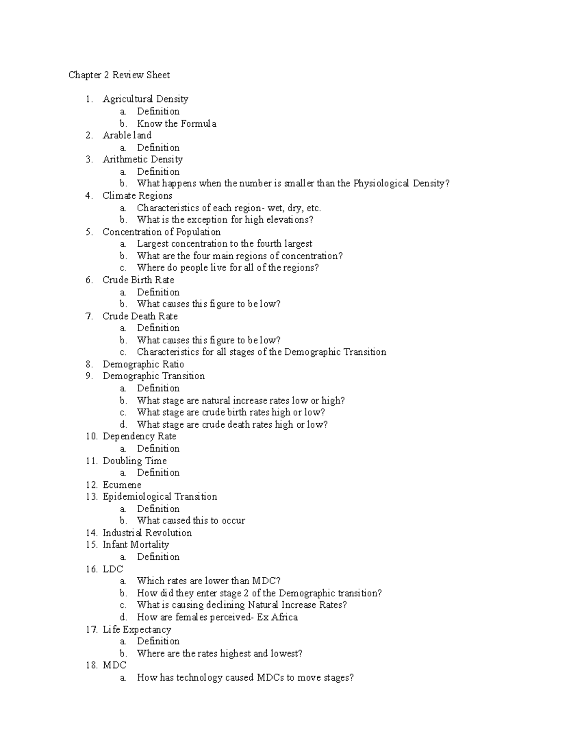 AP Human Geography Chapter 2 Review: Population Concepts & Definitions ...