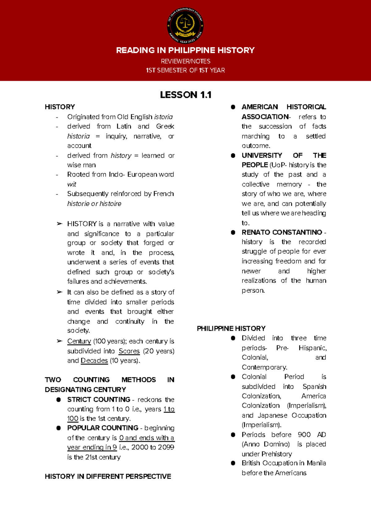 RPH 1st Sem Prelims Reviewer: Key Concepts in Philippine History - Studocu
