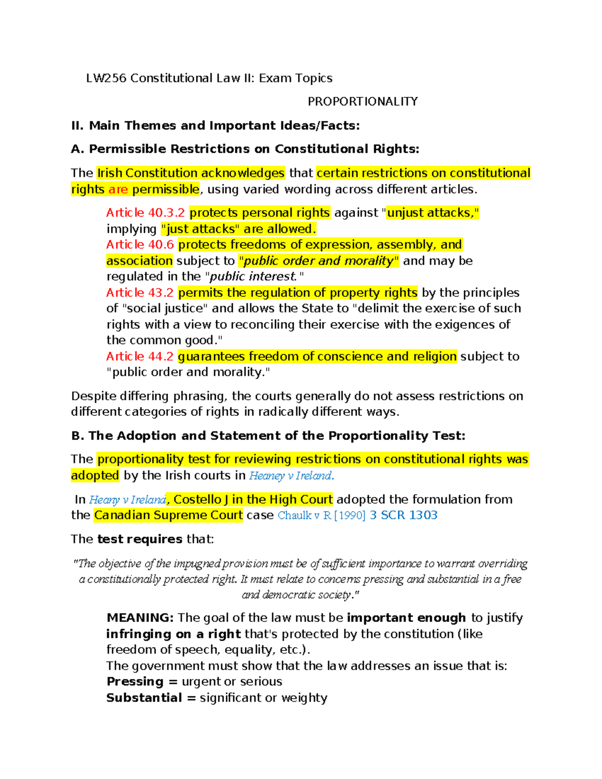 LW256 Constitutional Law II: Proportionality Principles Overview - Studocu