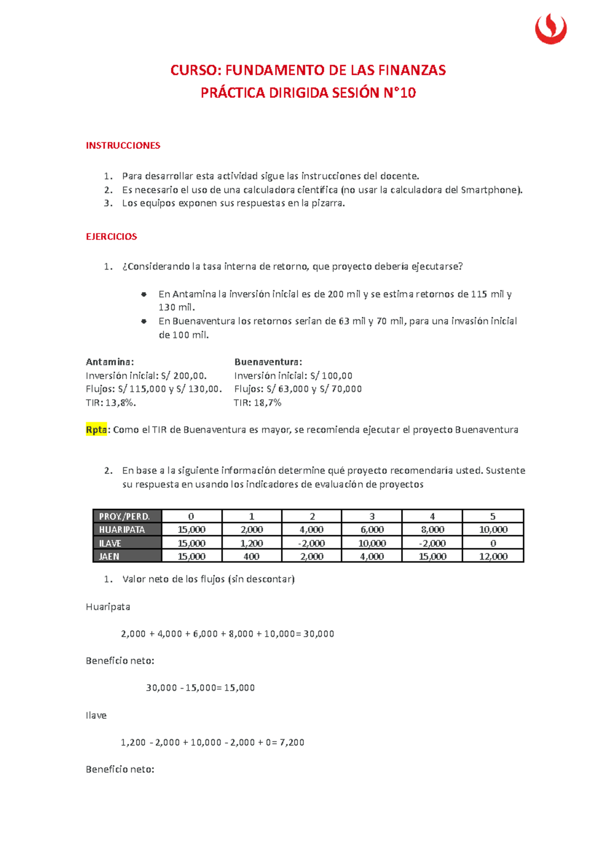 PD-Sesión 10 - Práctica Calificada en Finanzas: Evaluación de Proyectos ...