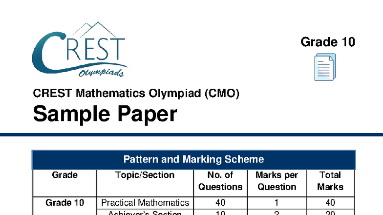 Grade 10 CMO Sample Paper: Pattern & Marking Scheme Overview - Studocu