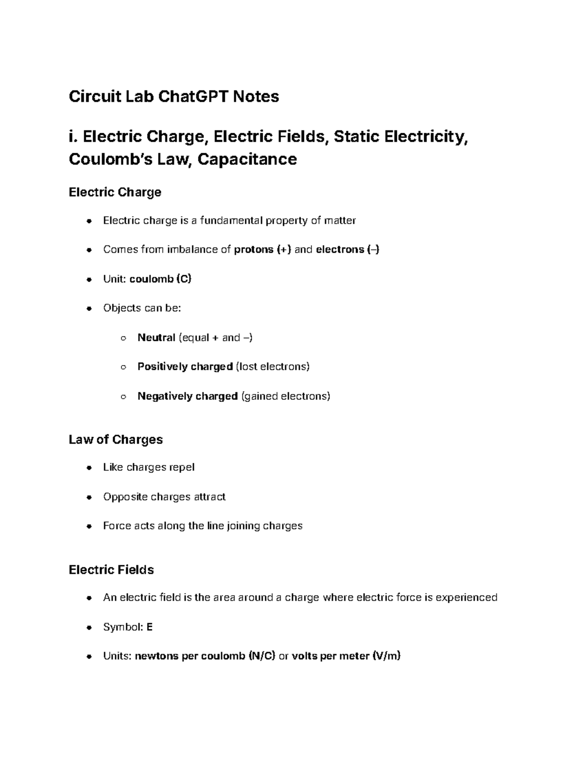 Circuit Lab (ELEC 101) Final Exam Notes: Electric Charge & Fields - Studocu