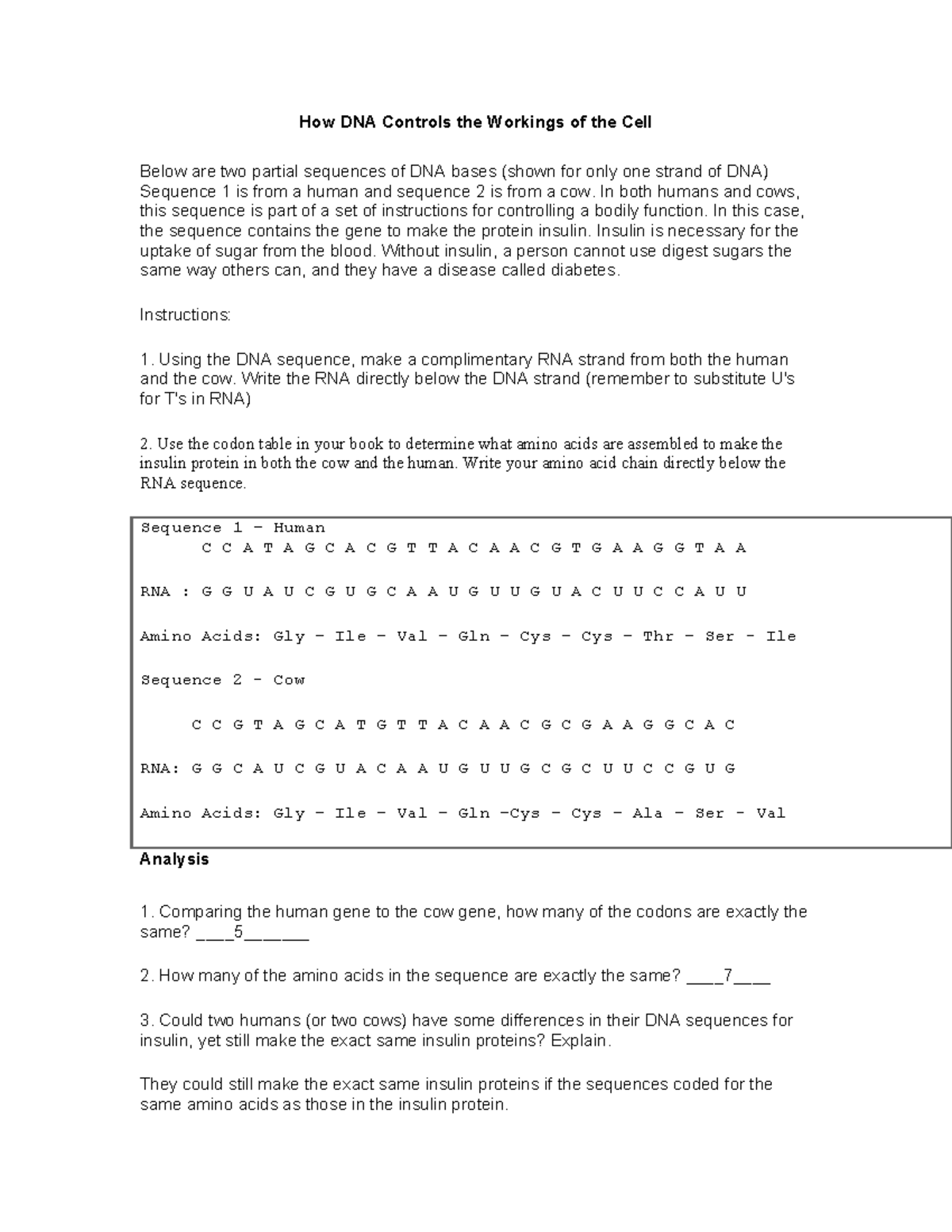 DNA Worksheet Answers - Case Study on DNA (Biology 101) - Studocu