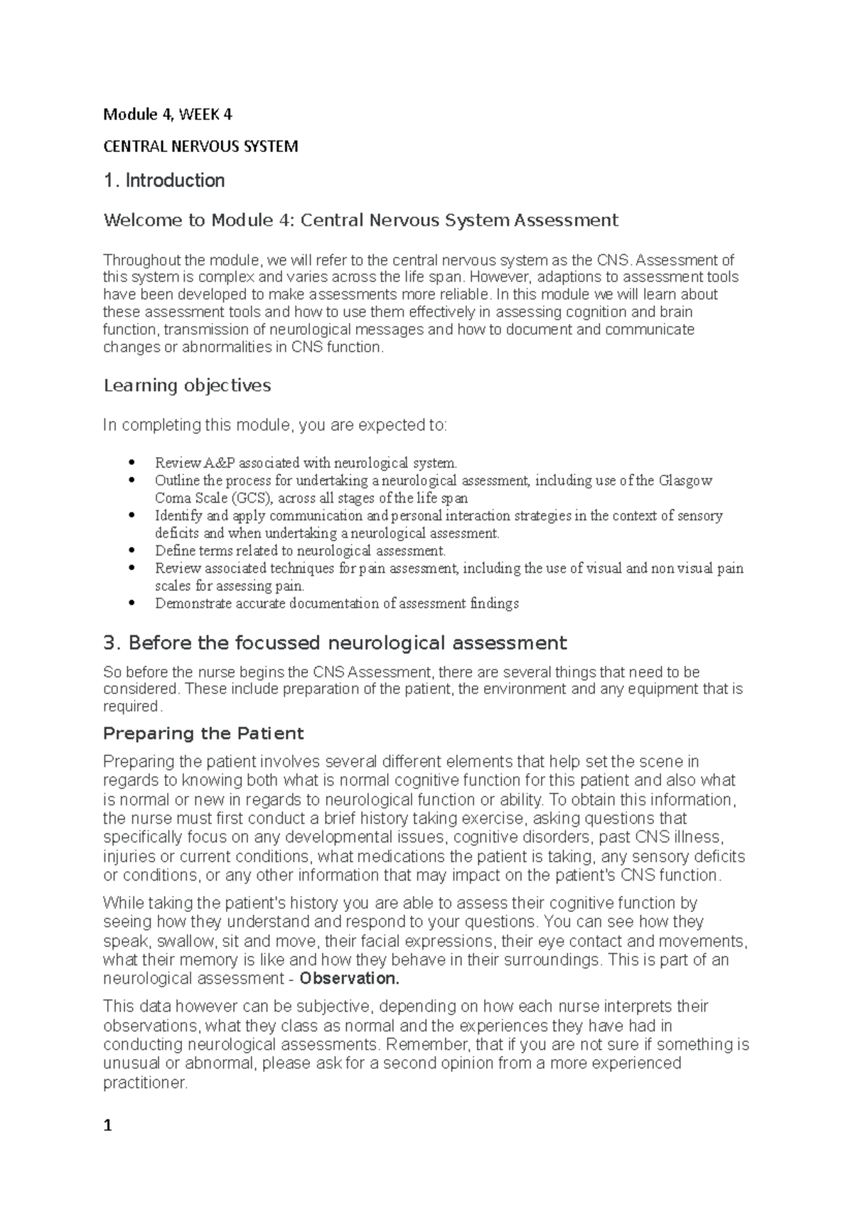 Module 4 - Lecture notes 4 - Module 4, WEEK 4 CENTRAL NERVOUS SYSTEM 1 ...