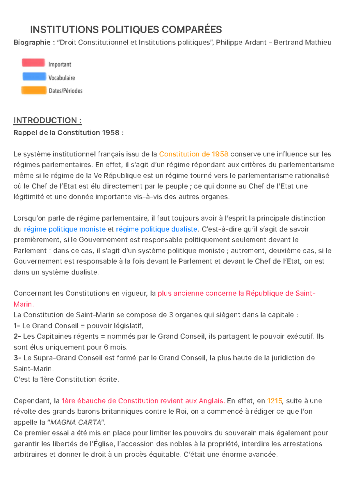 Institutions Politiques Comparées : Cours sur le Système Français et ...