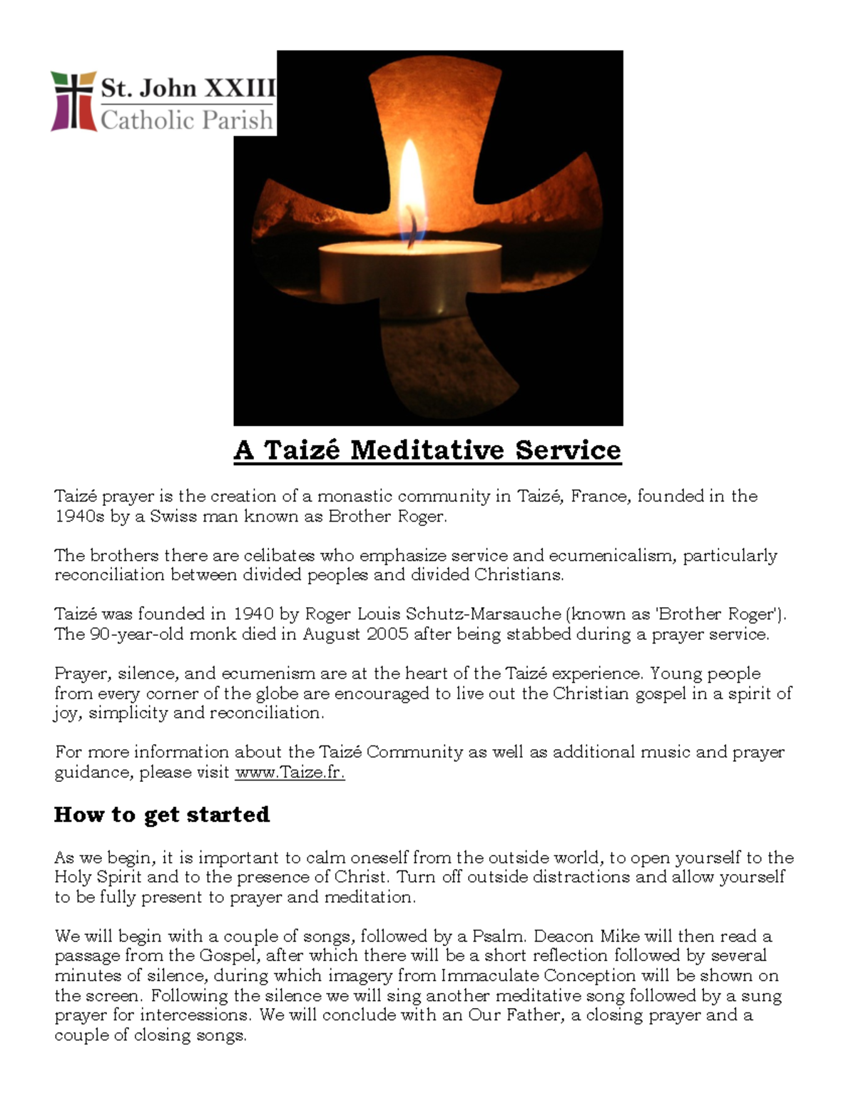 Taizé Worship Guide: Meditative Service Structure and Reflections - Studocu