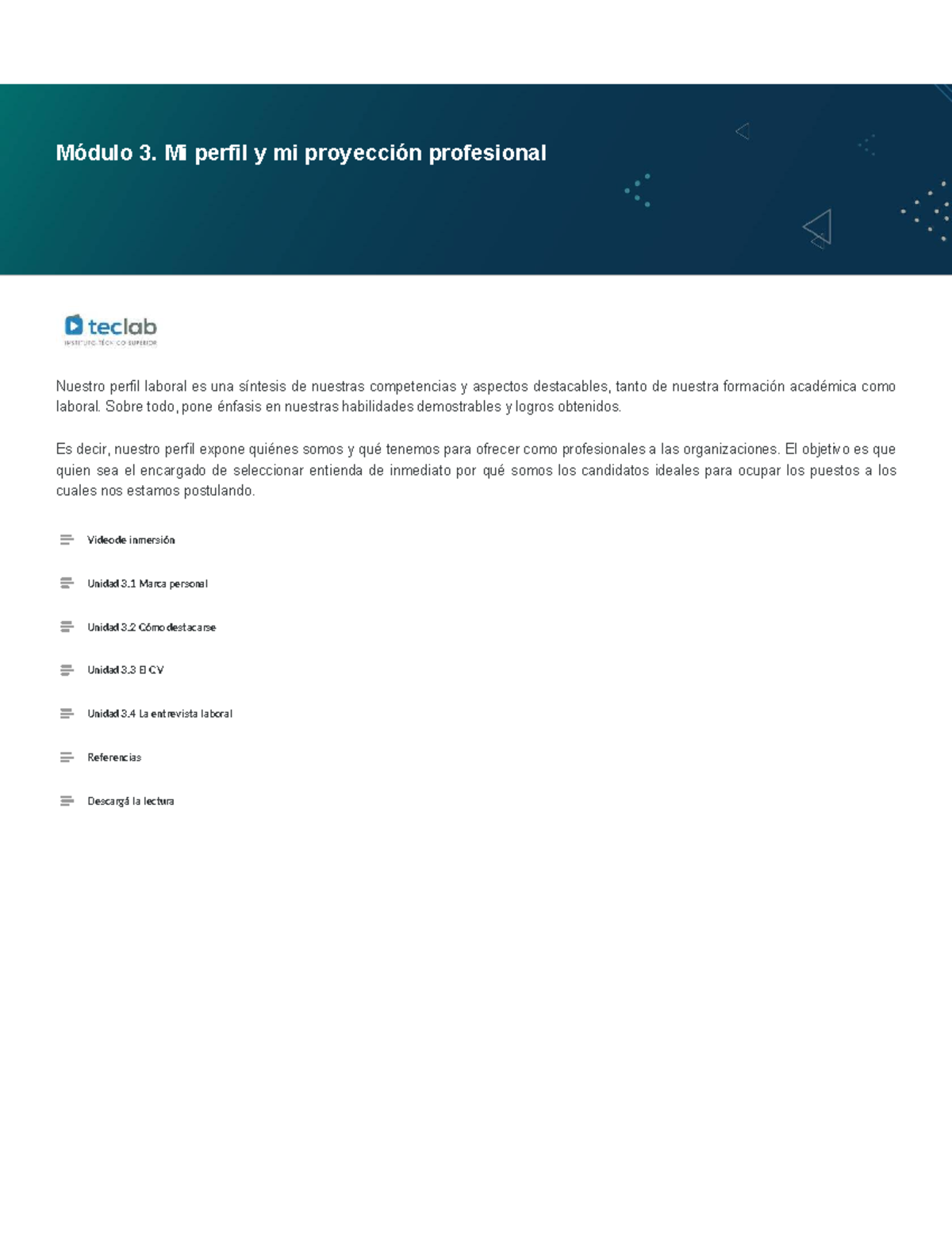 Módulo 3: Mi Perfil y Proyección Profesional - Estrategias Clave - Studocu