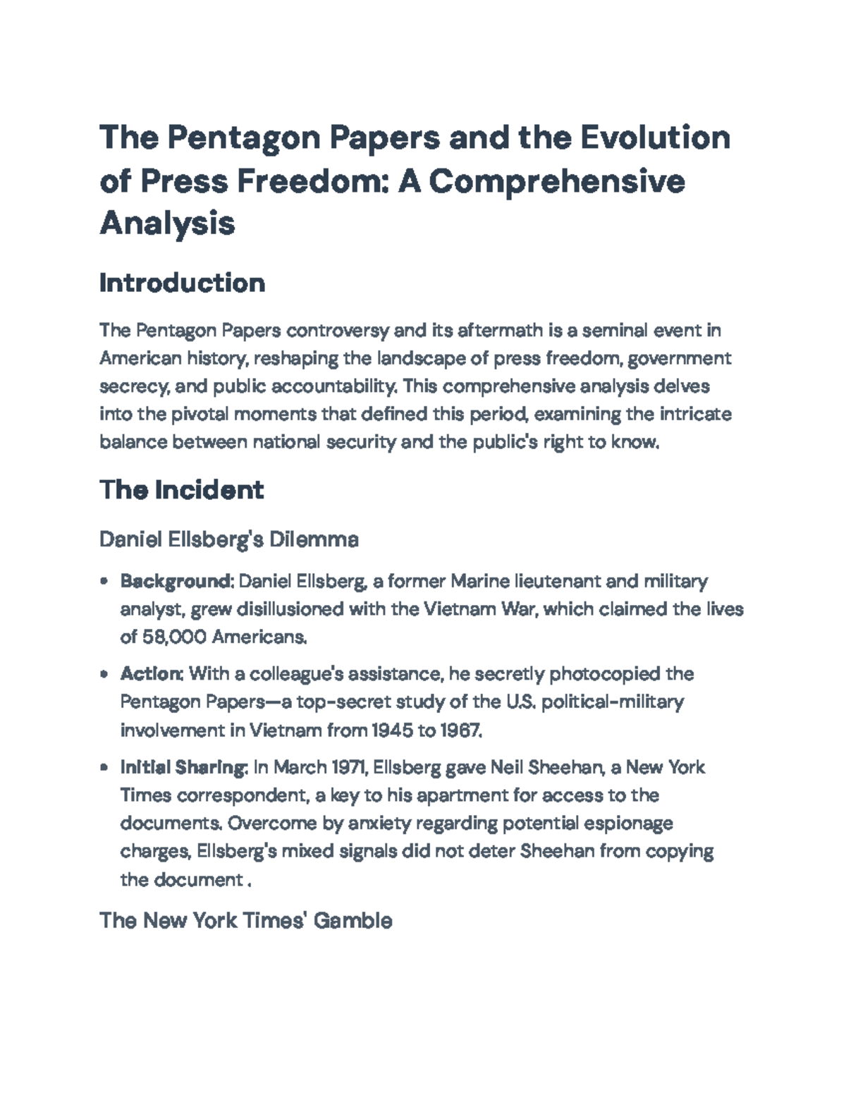 The Pentagon Papers: Press Freedom and National Security (HIS101) - The ...