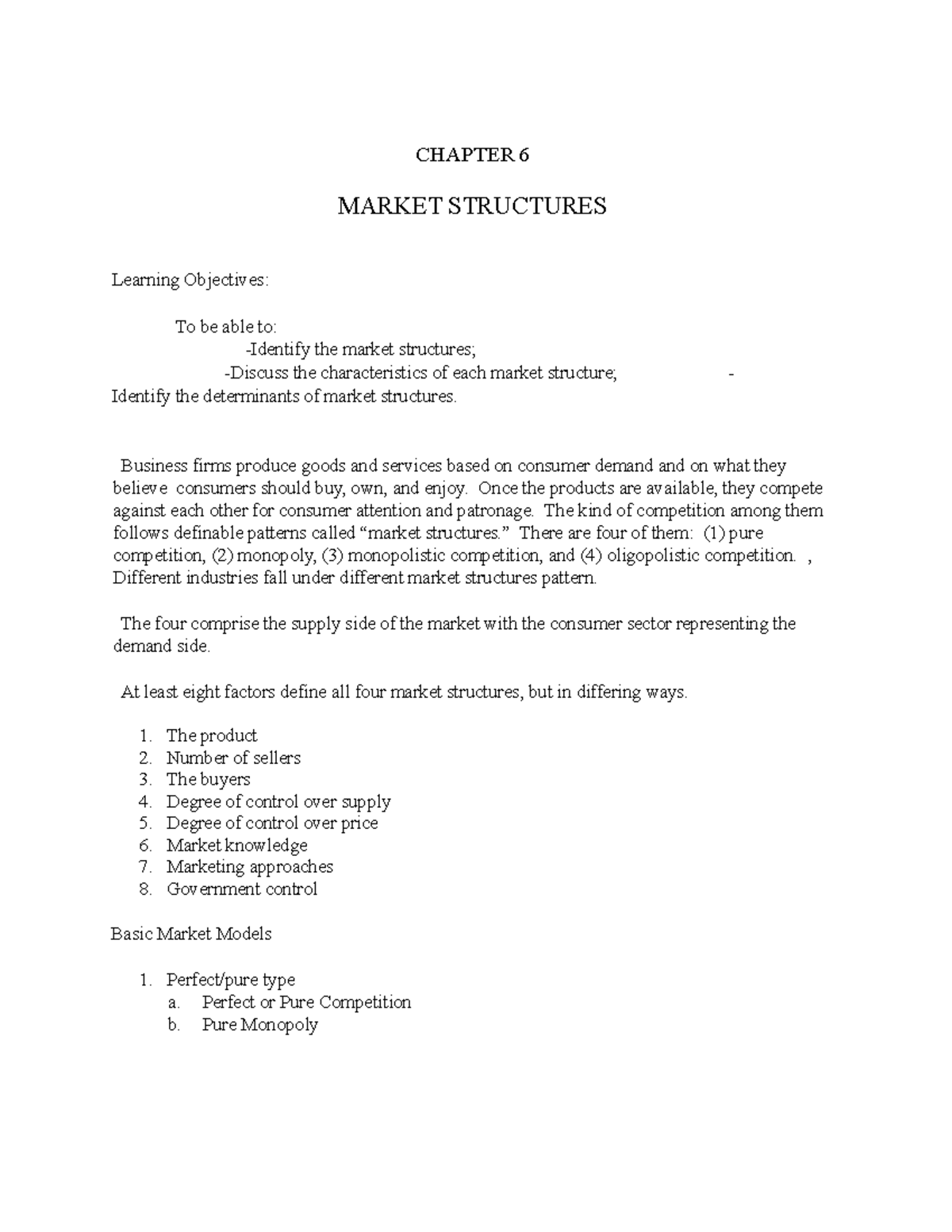 Market Structures: Characteristics and Determinants - Chapter 6 - Studocu