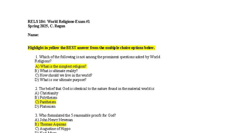 RELS 104: World Religions Exam 1 Study Guide Spring 2025 - Studocu