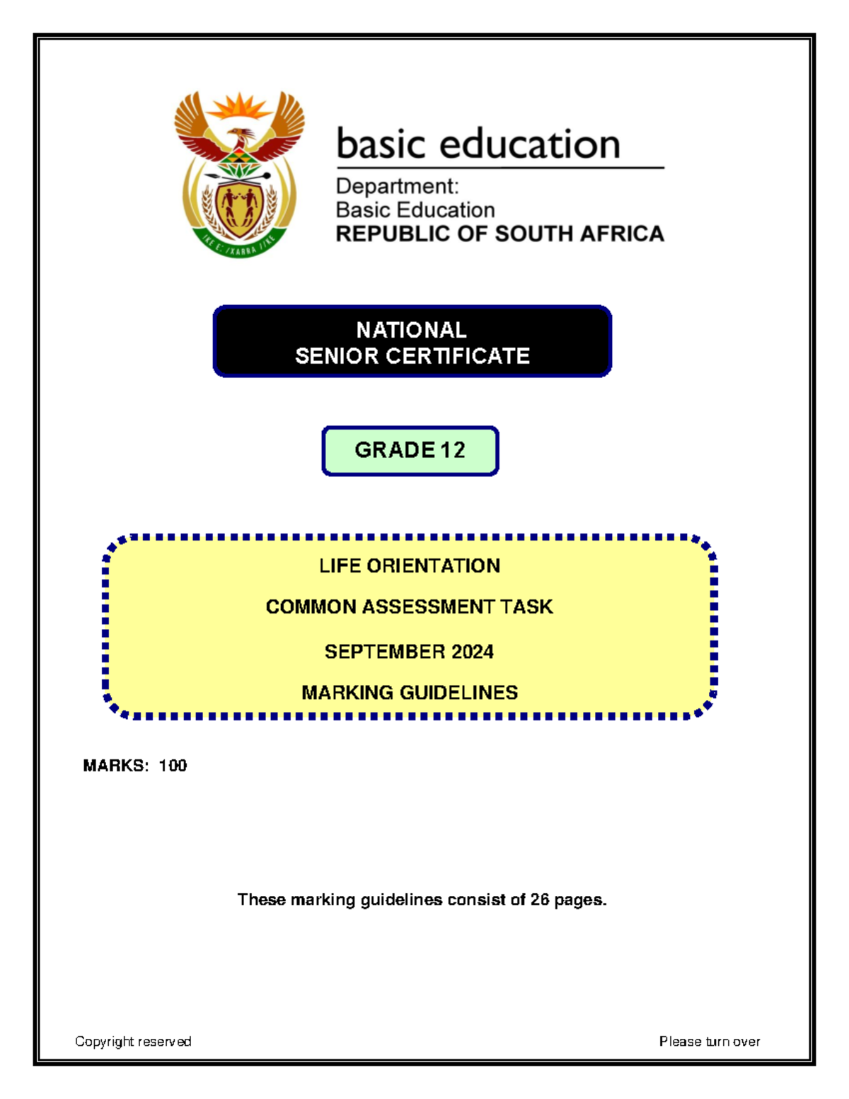 Life Orientation NSC Grade 12 Common Assessment Task Marking Guidelines ...