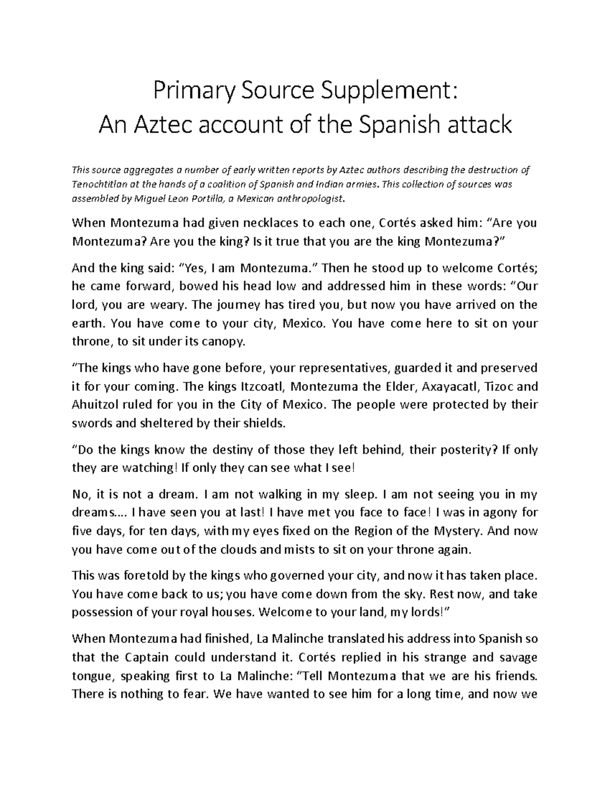 Aztec Accounts of the Spanish Attack: Primary Source Supplement - Studocu