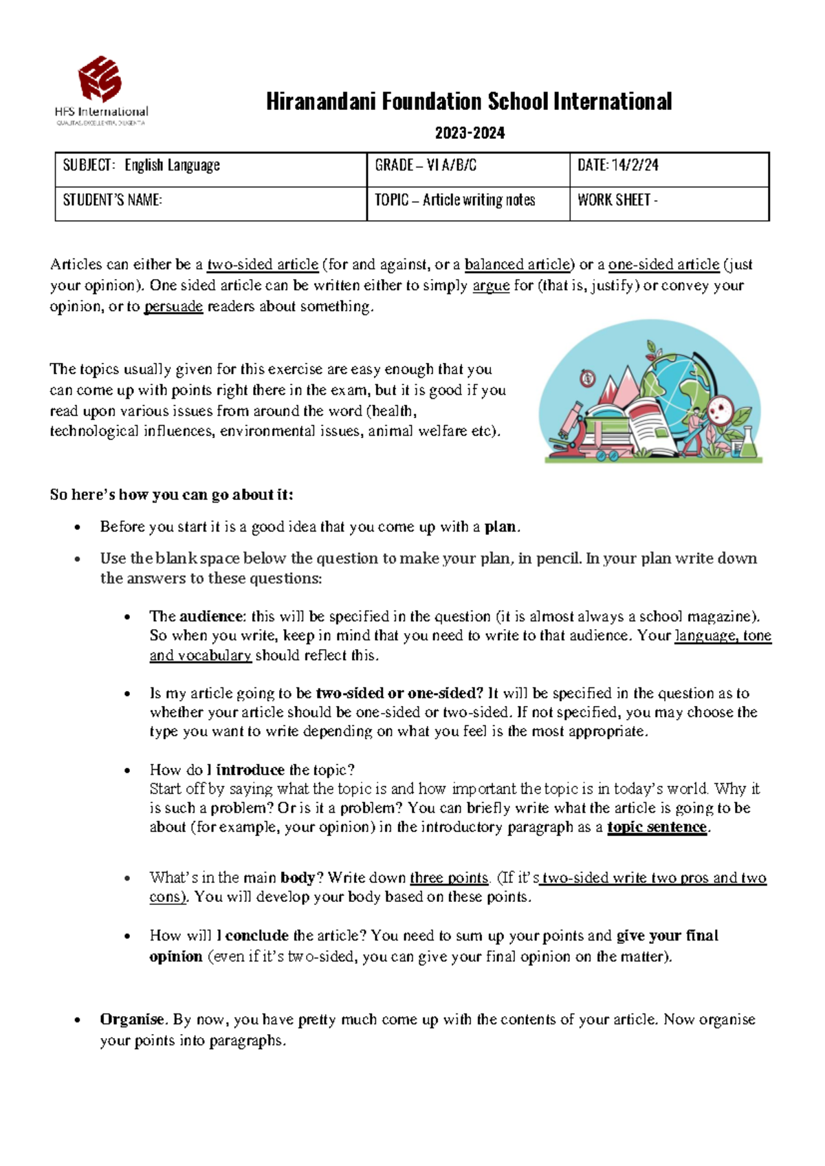 Grade VI English Language: Article Writing Notes - Studocu