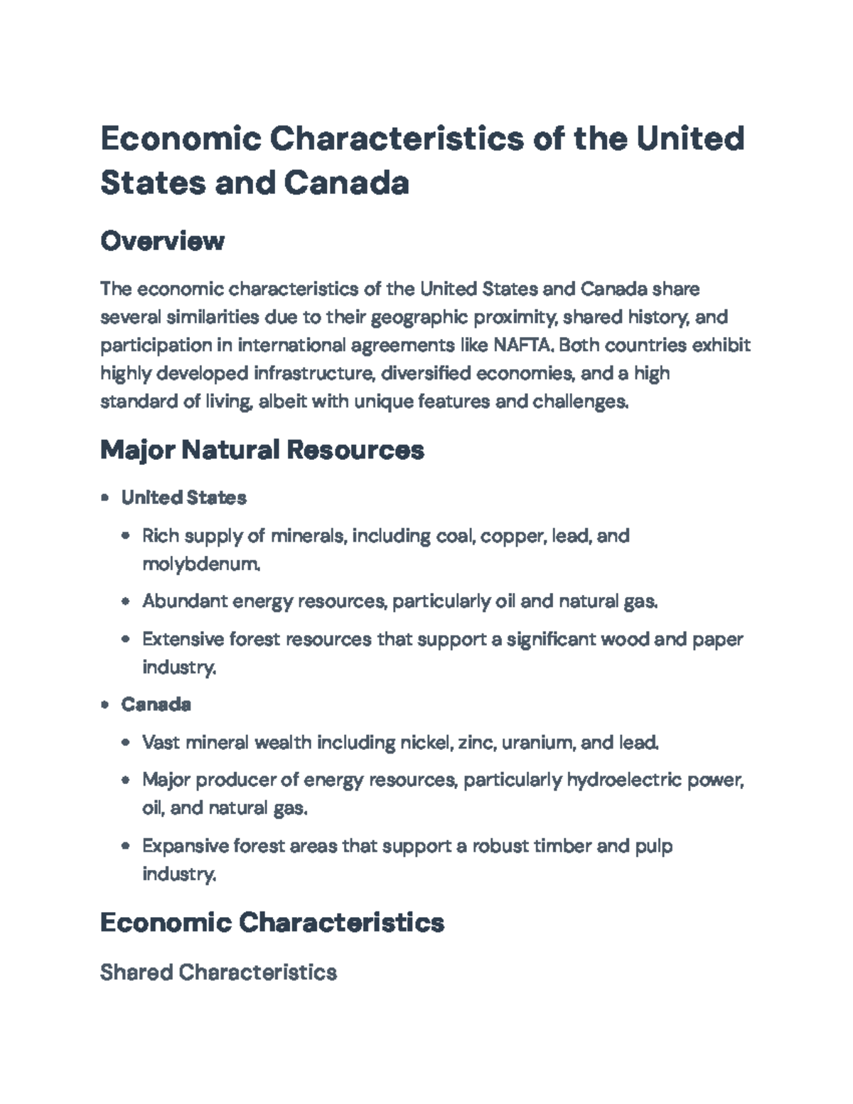 Economic Characteristics of the U.S. and Canada: A Comparative Analysis ...