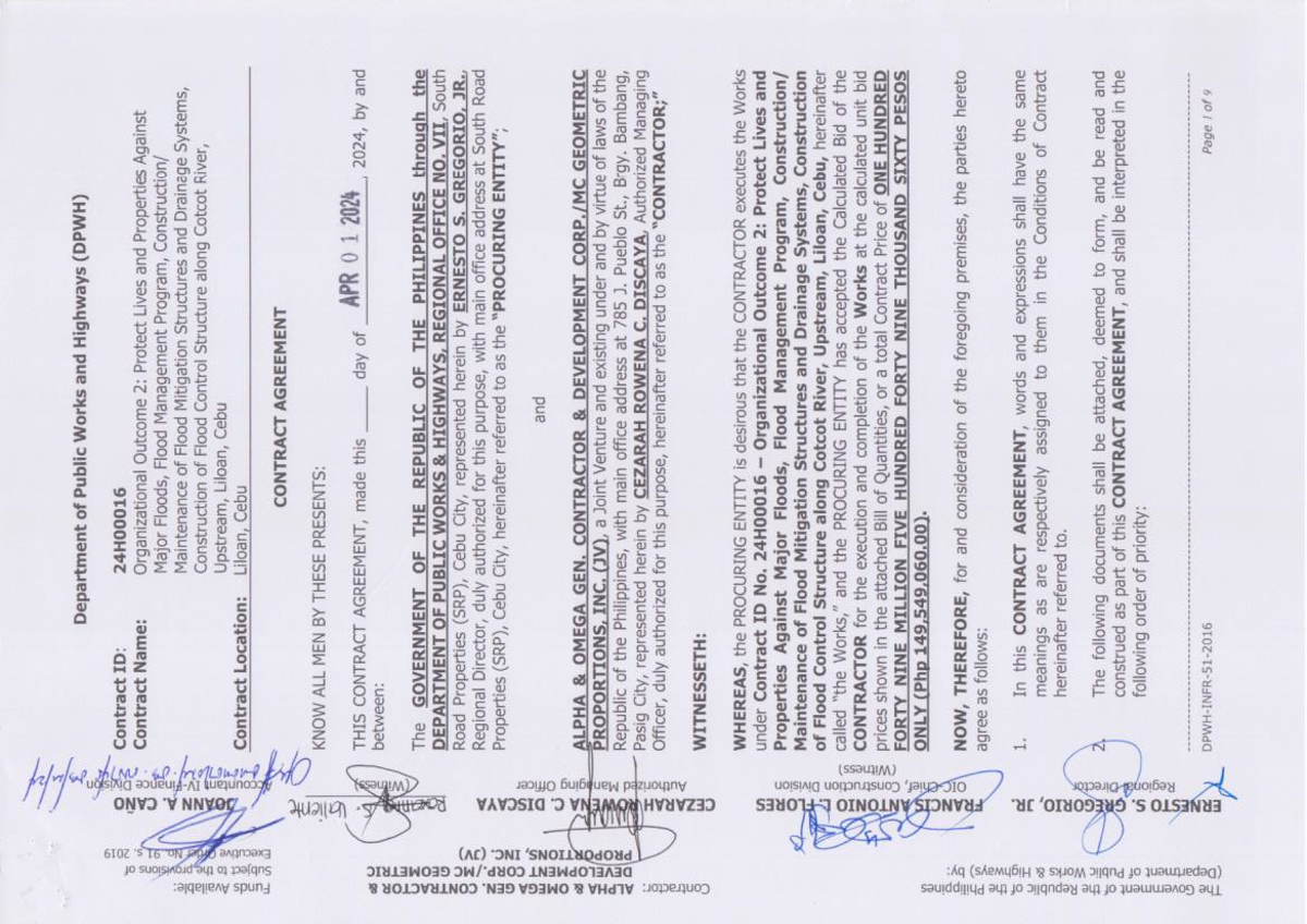 DPWH Contract Agreement: Flood Control Structure along Cotcot River ...