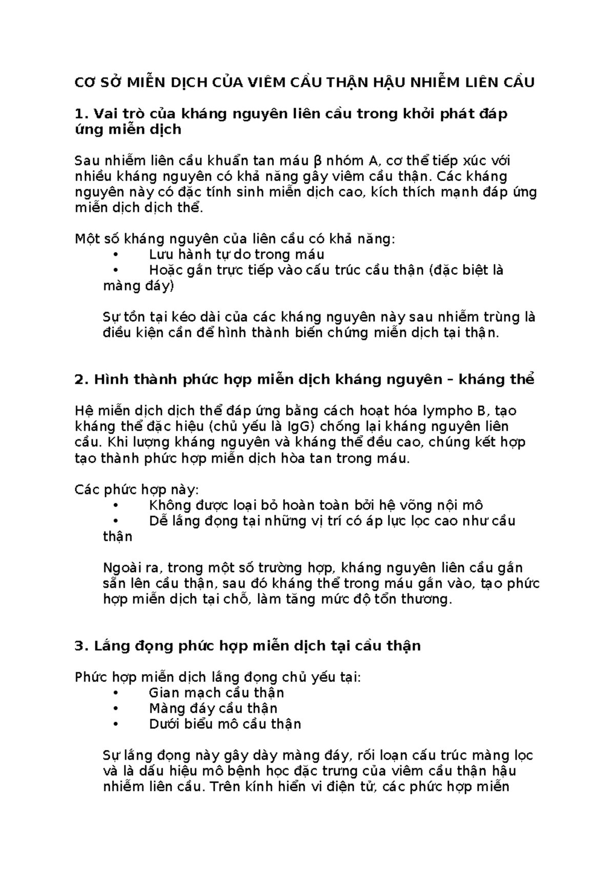 CƠ SỞ MIỄN DỊCH CỦA VIÊM CẦU THẬN HẬU NHIỄM LIÊN CẦU: TỔNG QUAN - Studocu