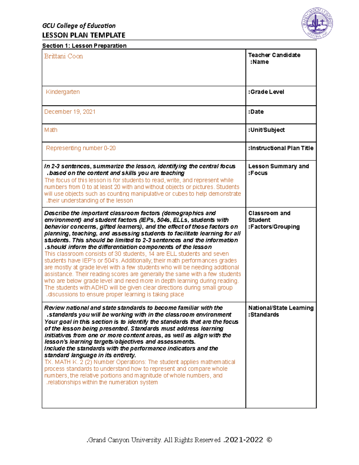 ELM 210 Benchmark Lesson Plan - LESSON PLAN TEMPLATE Section 1: Lesson ...