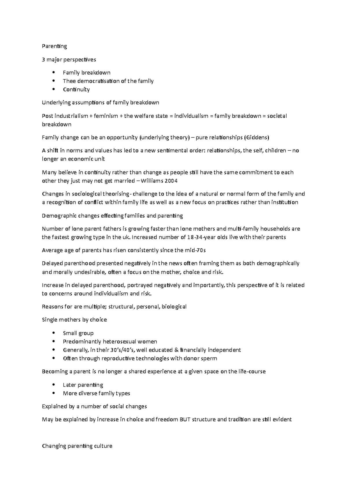 Parenting - Lecture notes 2 - Parenting 3 major perspectives Family ...