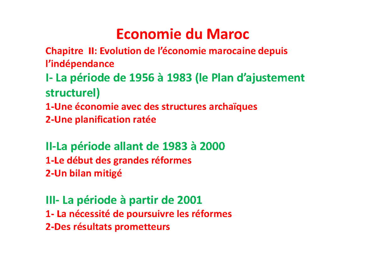 Economie du Maroc CH2 - Evolution depuis l'Indépendance - Studocu