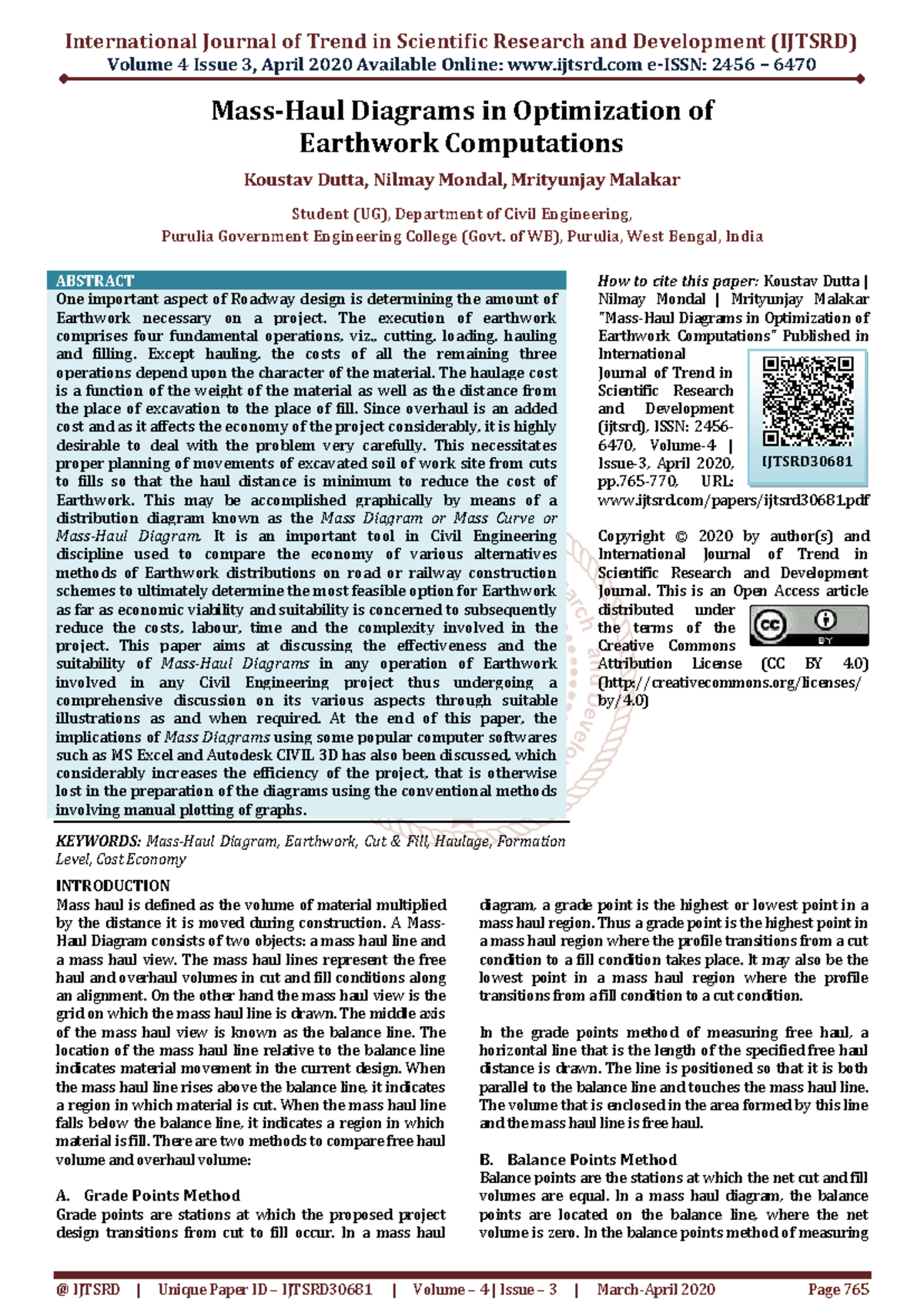 Survey Mass Haul Diagrams in Civil Engineering (IJTSRD) - Studocu