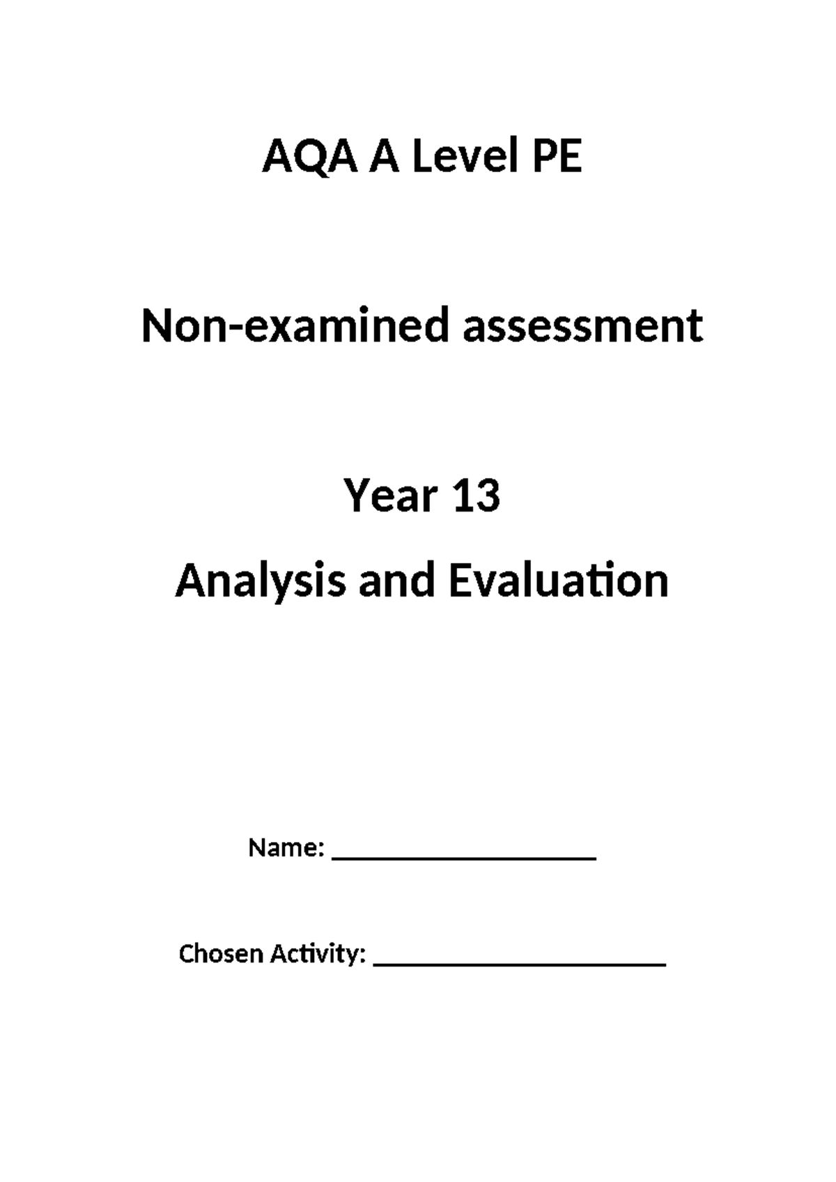 AQA A Level PE Year 13: Performance Analysis & Evaluation Guide - Studocu