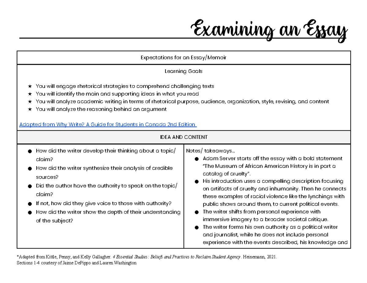 Examining an Essay: Rhetorical Strategies and Analysis (ENG 101) - Studocu