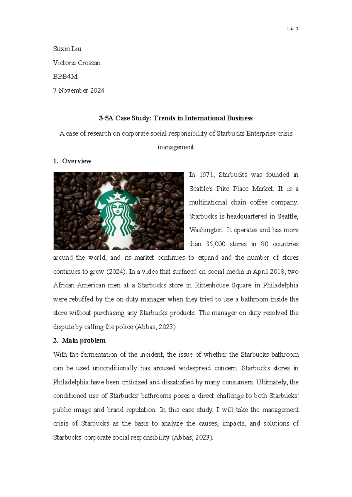 3-5A Case Study: Starbucks Crisis Management & CSR Analysis - Studocu