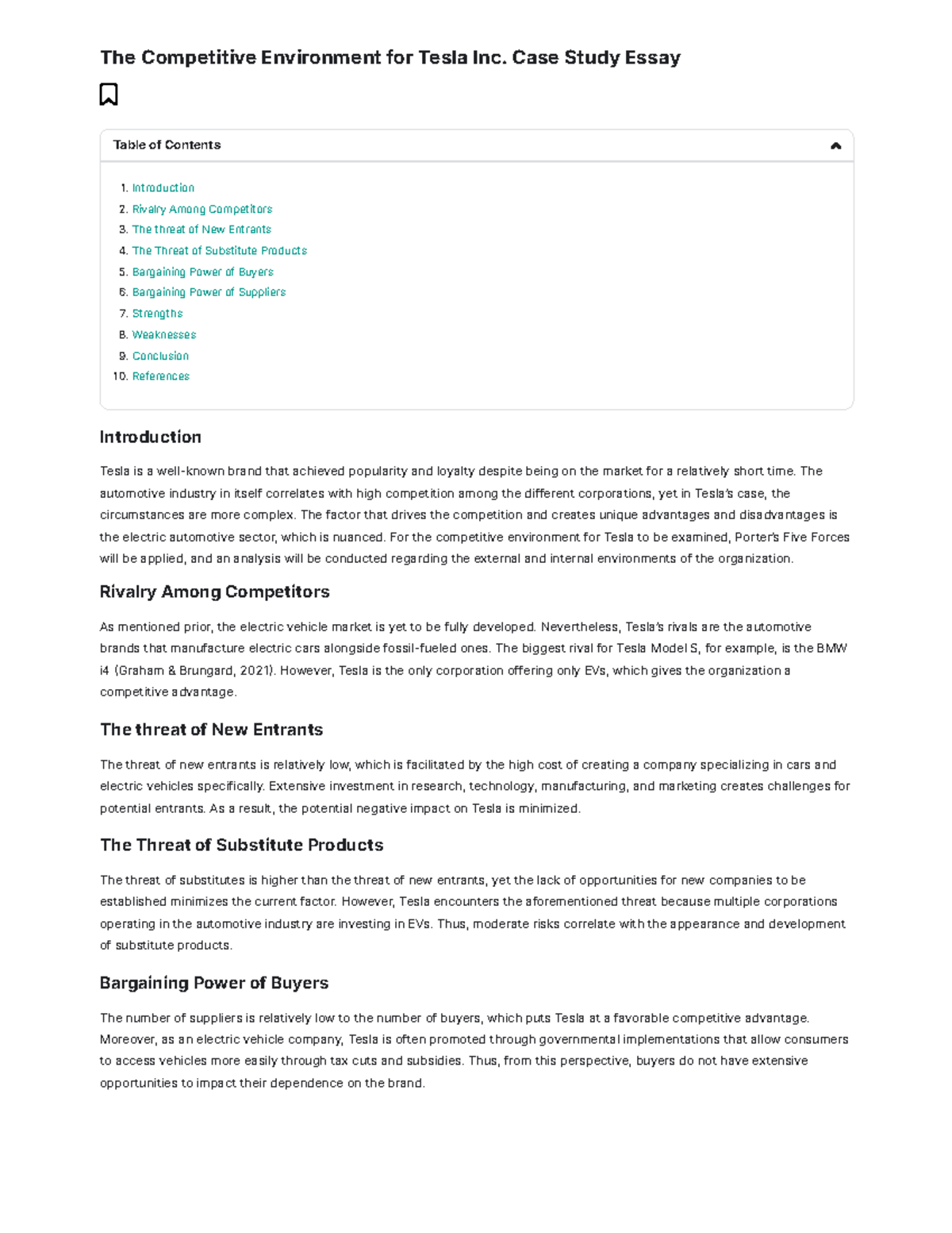 Tesla Inc. Competitive Environment Case Study Analysis - Studocu