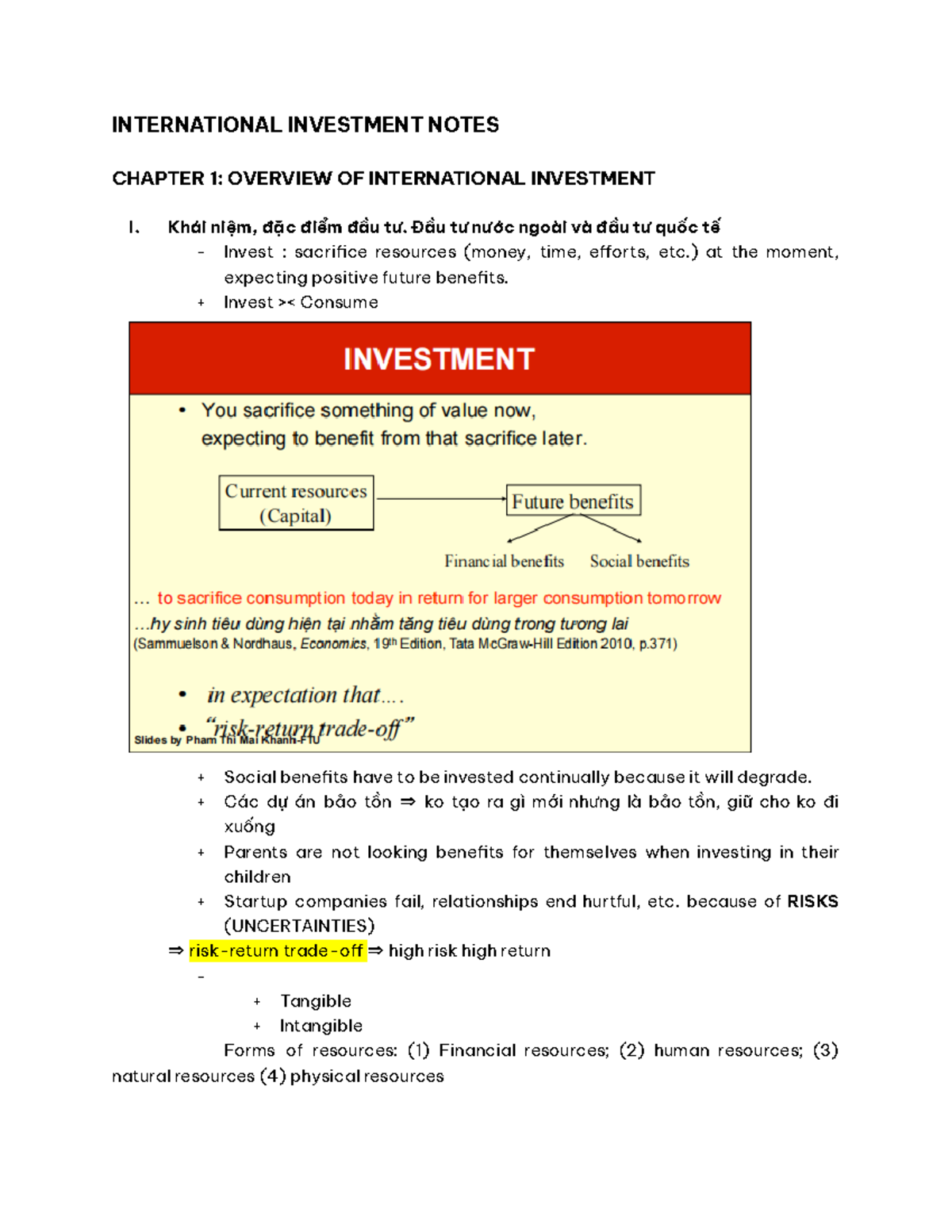 International Investment Notes: Overview & Key Concepts - Studocu