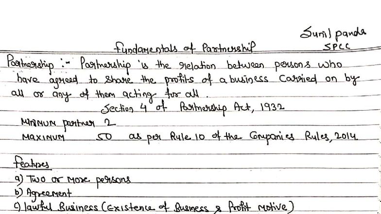 Fundamentals of Partnership: Theory, Goodwill & Admission SPCC - Studocu
