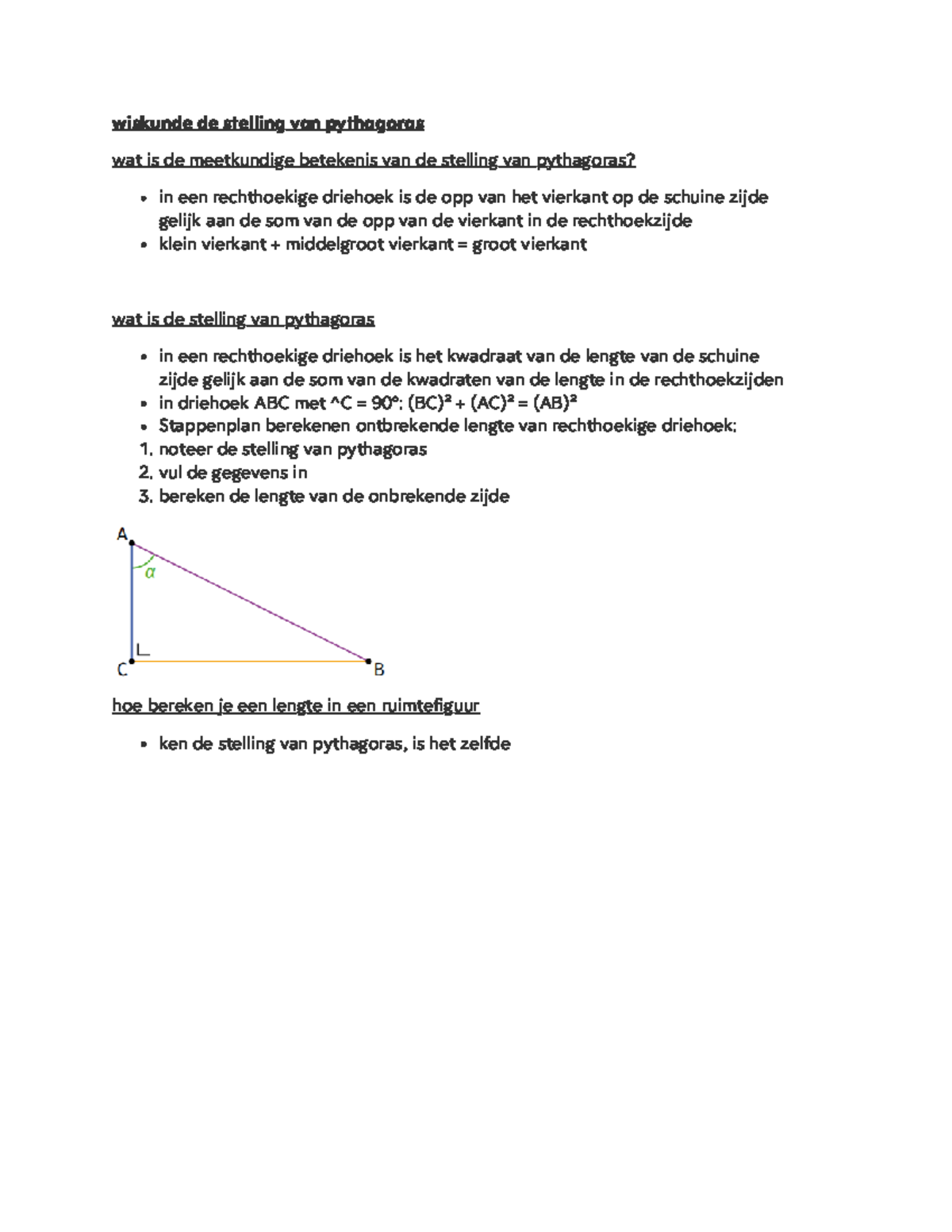 Wiskunde: Stelling van Pythagoras Uitleg - Studocu