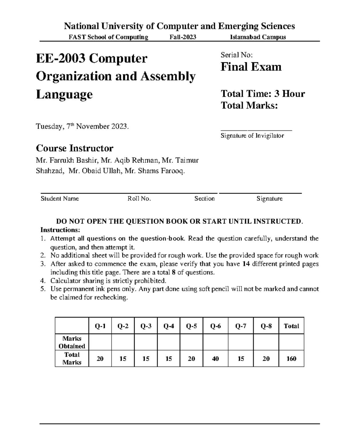 CS 23F Final Exam Solutions for COAL and Assembly Language - Studocu