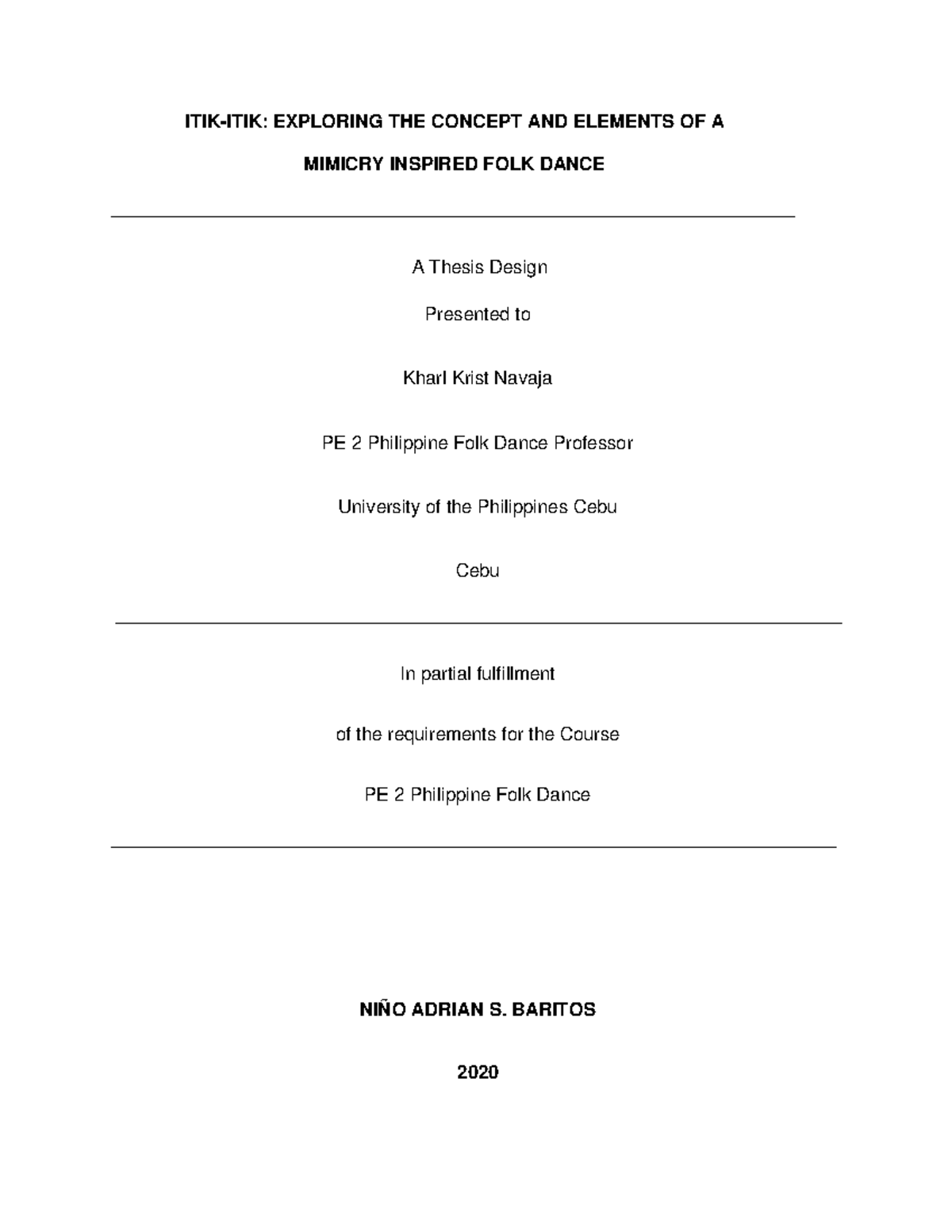 PE 2 Final Thesis: The Itik-Itik Folk Dance - Concept & Elements - Studocu