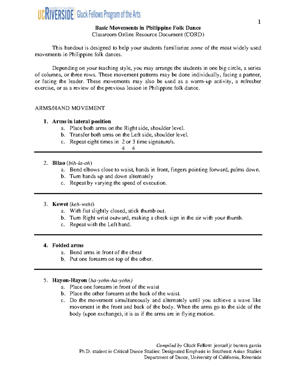 Basic Movements in Philippine Folk Dance (CORD) Guide for Students ...