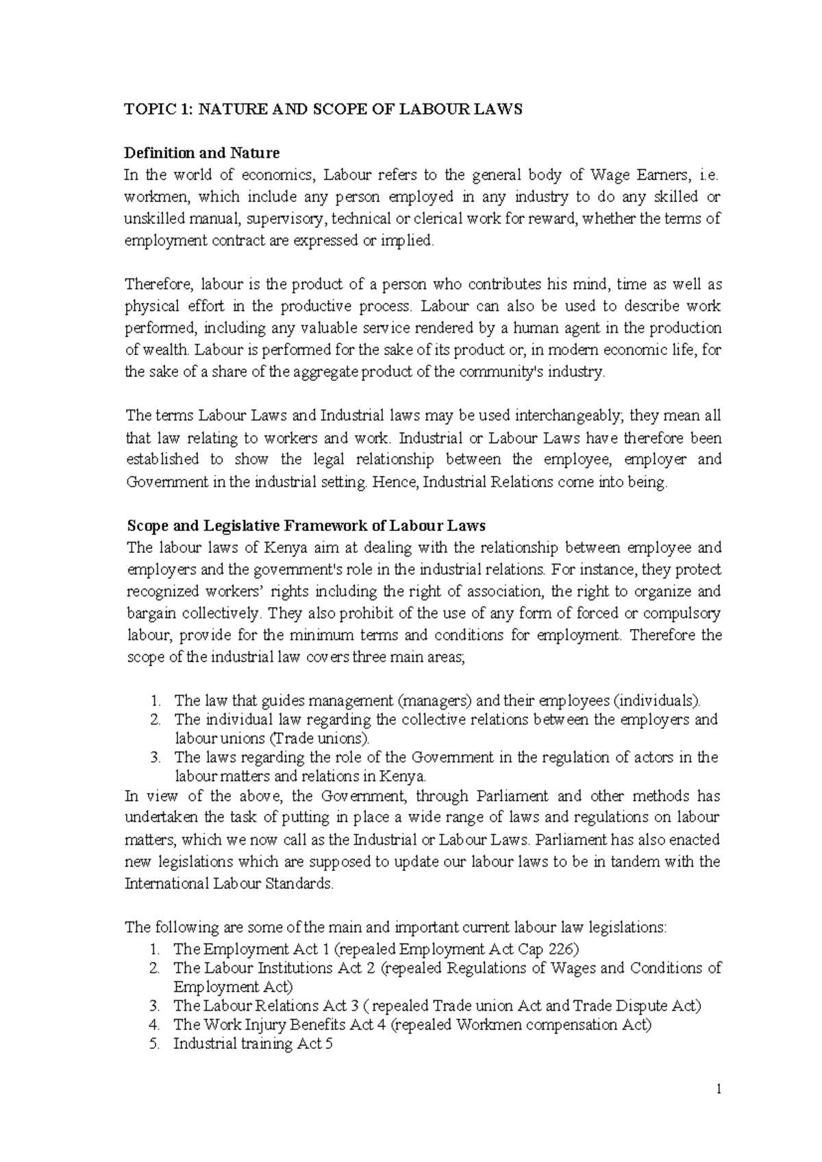 Labour Laws and Industrial Relations: An Overview (Course Code: LAW101 ...