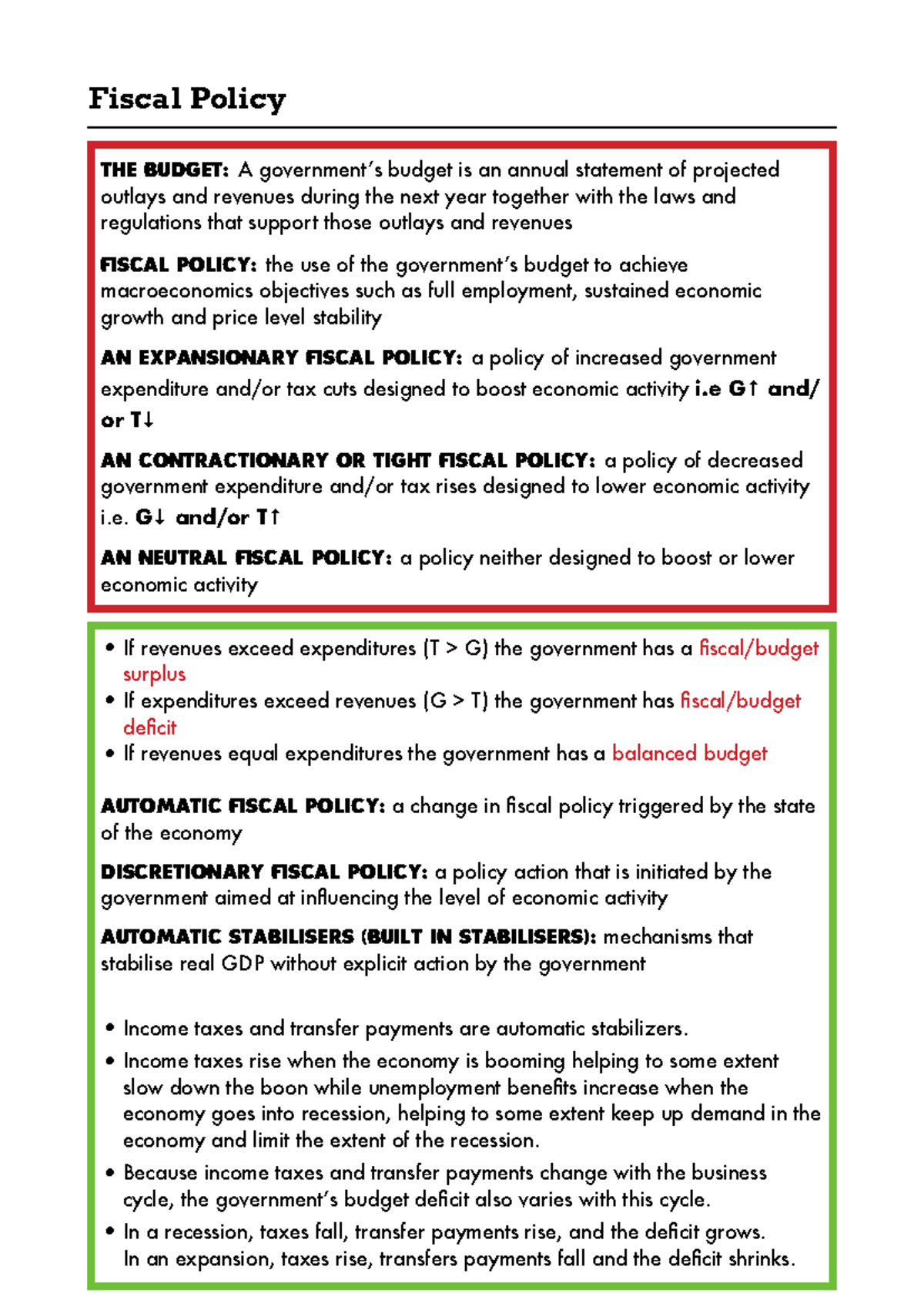 Fiscal Policy - Comprehensive Notes for Achieving First Class Success ...