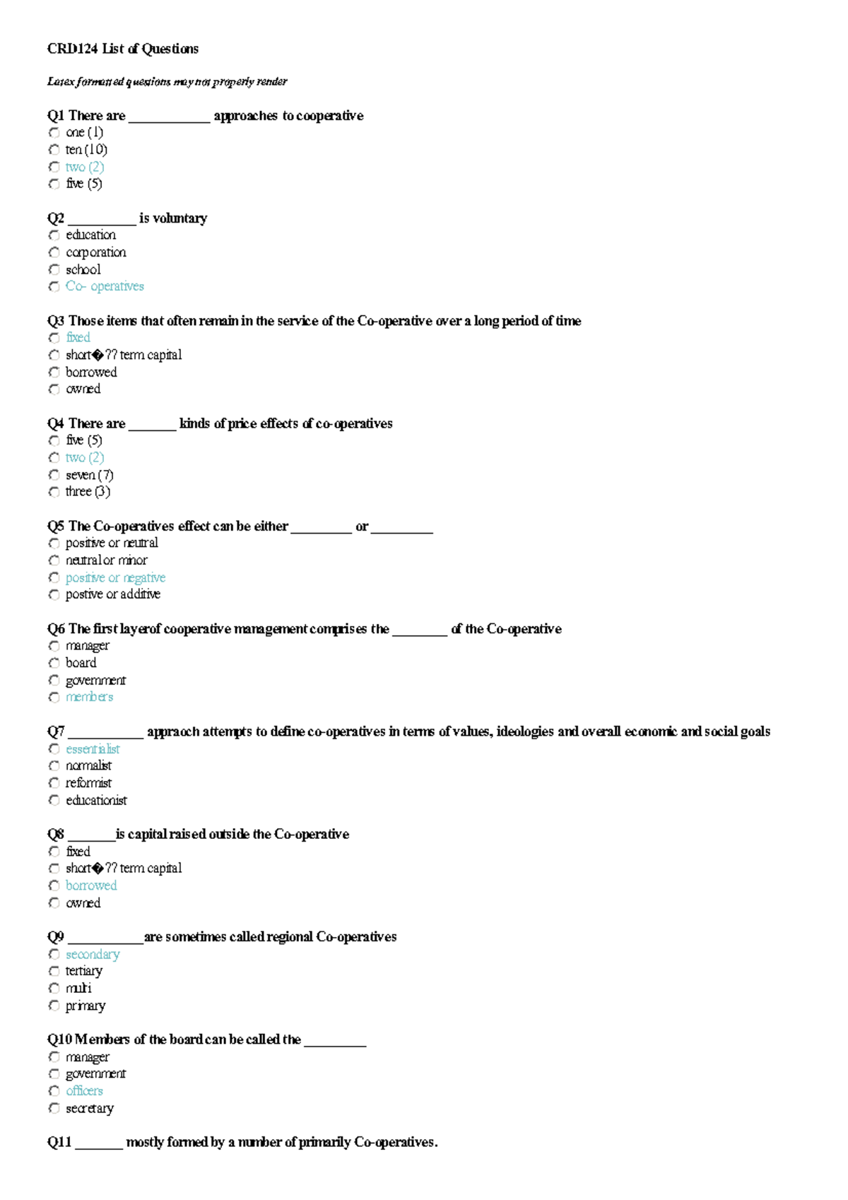 CRD124 (2) - INTRODUCTION TO COOPERATIVE - CRD124 List of Questions ...