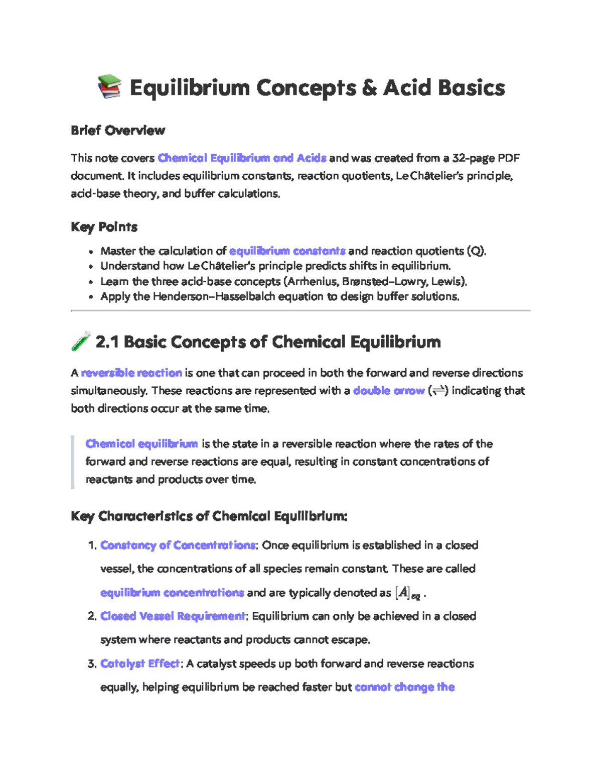 CHEM 120 - Equilibrium Concepts: Acids & Bases Overview - Studocu