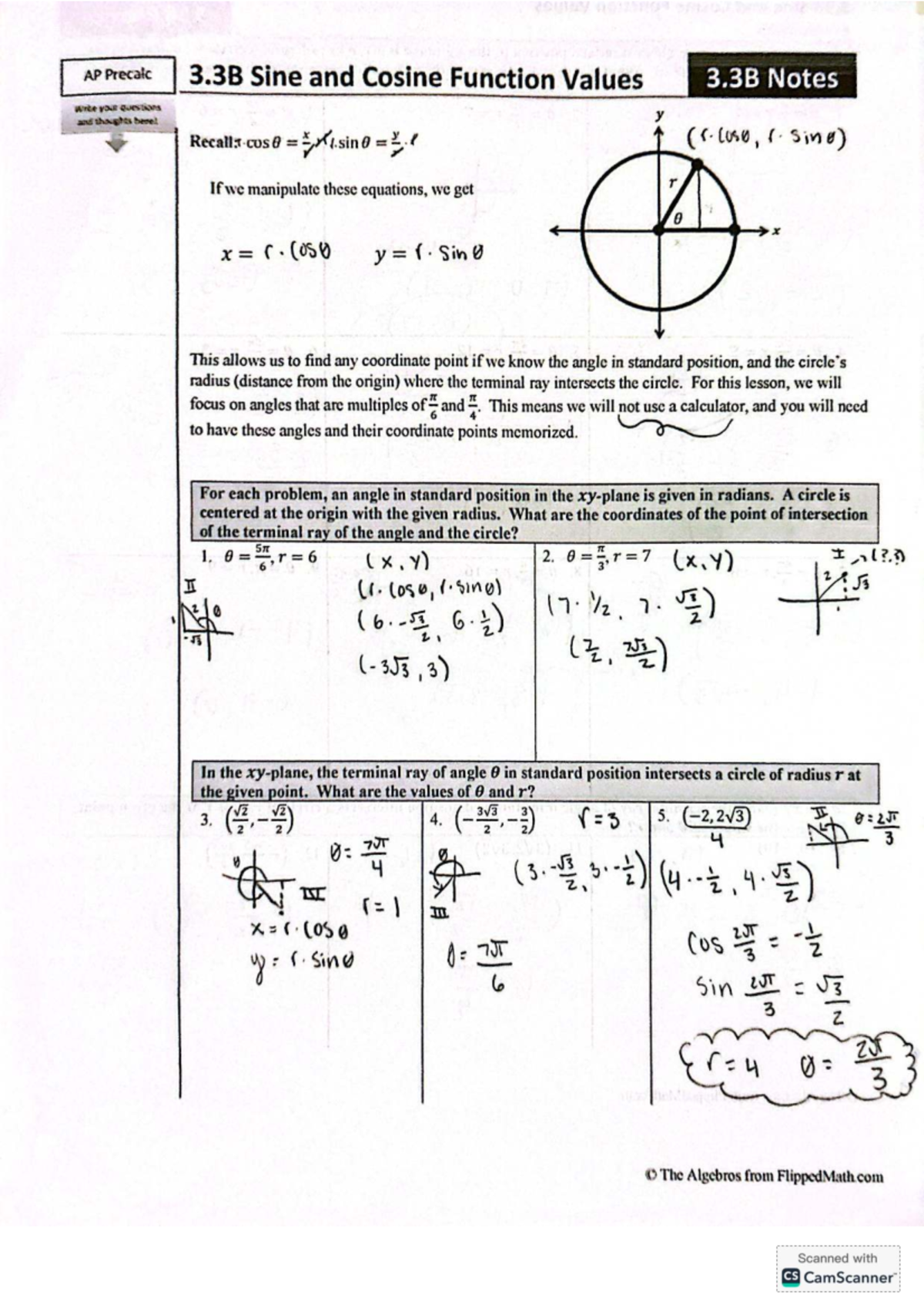 AP Precalc 3.3B Sine & Cosine Function Values Notes - Studocu